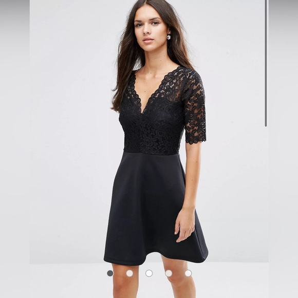 ASOS | Dresses | Asos Scuba Skirt Lace Top Mini Skater Dress | Poshmark